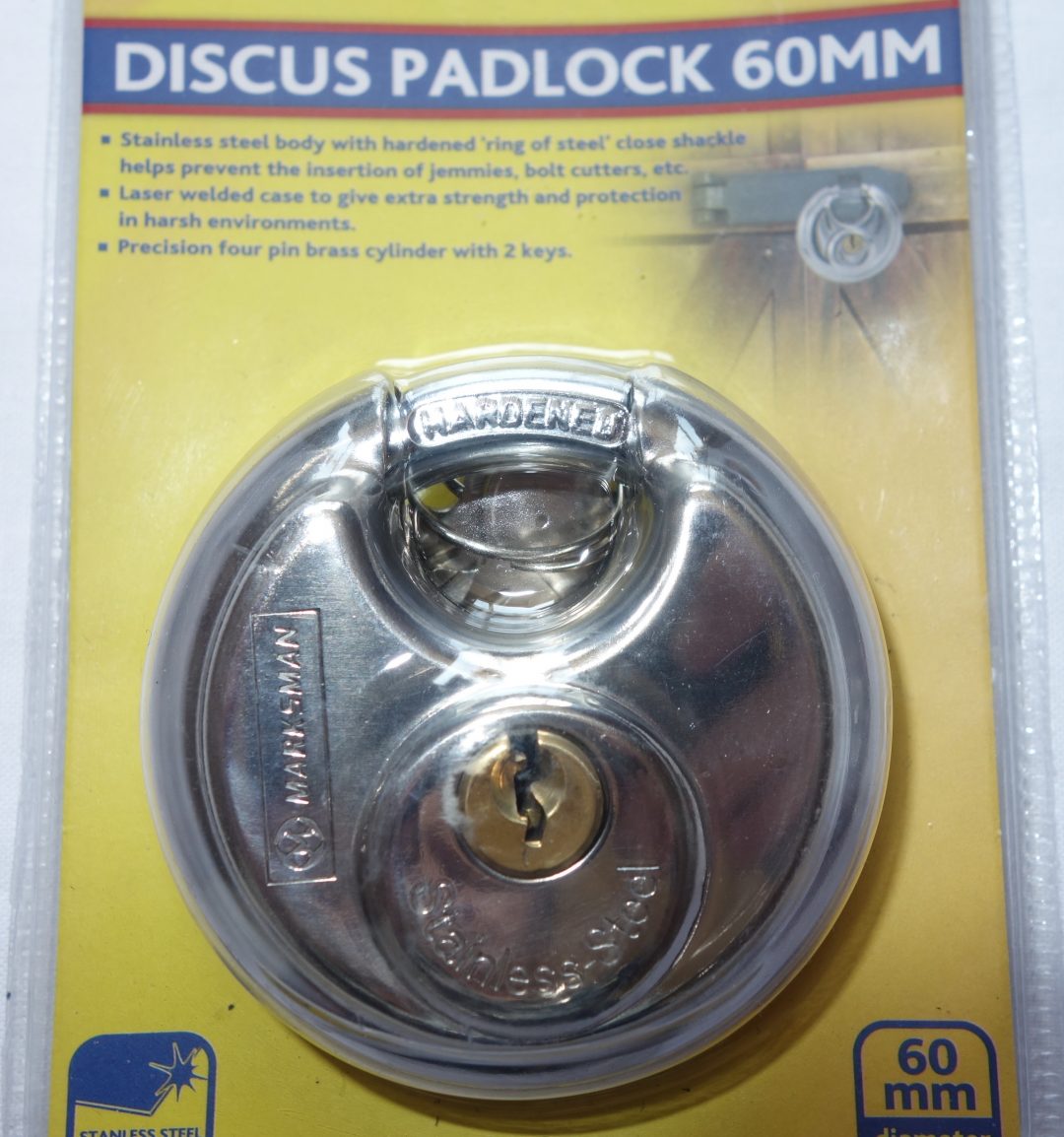 60MM DISC PADLOCK SHACKLE STAINLESS STEEL 2 KEYS WATERPROOF | FUM Tools