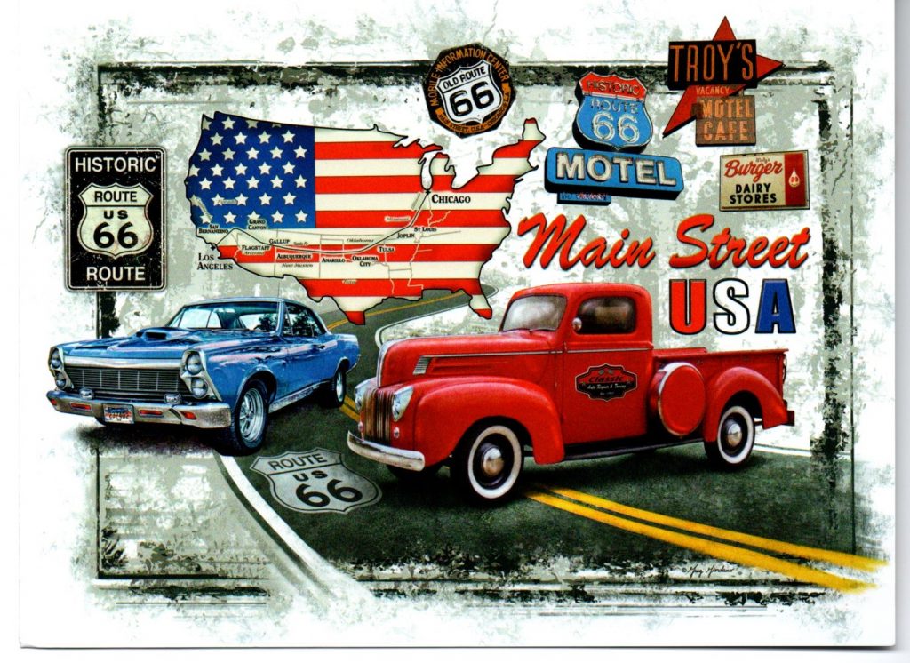 ROUTE 66 CAR TRUCK FLAG BIRTHDAY GREETING CARD | FUM Tools